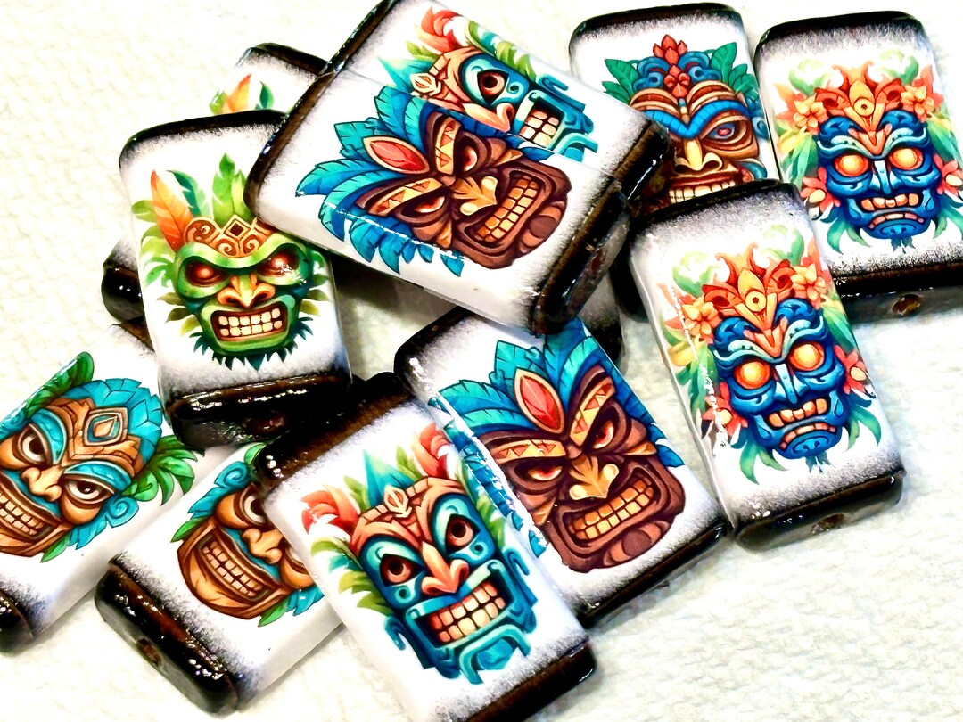 Tiki Totem Bamboo Tile Beads-double Sided - Etsy