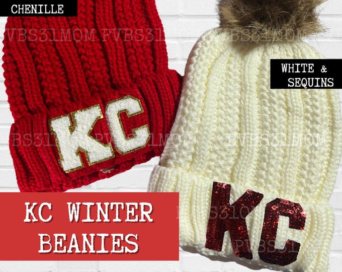 Chenille Patch KC Beanie, Red and White Kansas City Hat, Warm Winter KC ...