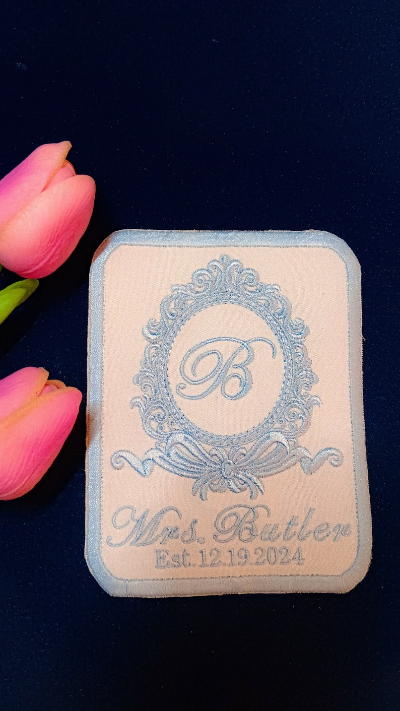 Wedding Dress Custom Embroidered Patch - Initial, Last Name, and Date ...