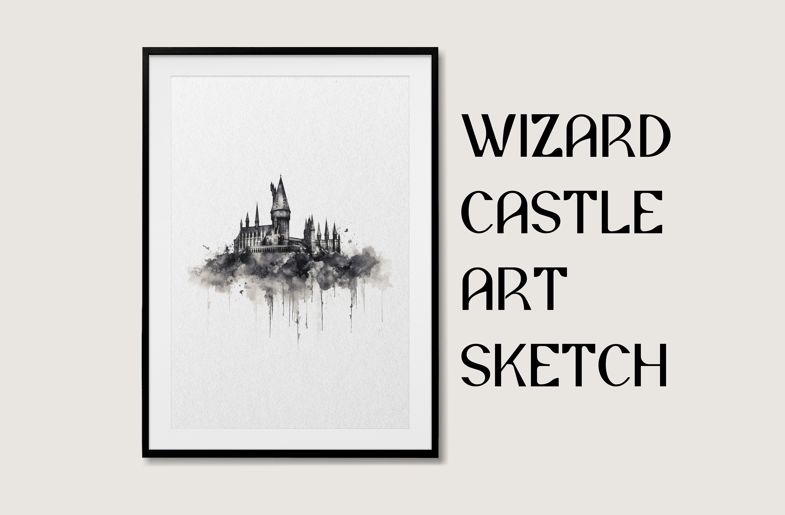 Wizard School Castle Digital Print Download - Magical Ink Sketch Art ...