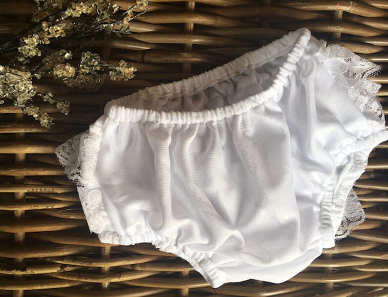 White or Ivory Lace Bloomer Ruffle Bottom Diaper Cover Preemie Newborn ...