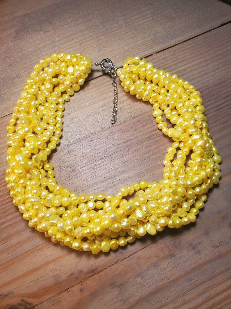 10 Twisted Yellow Pearl Necklace Yellow Pearl Necklace Pearl | Etsy