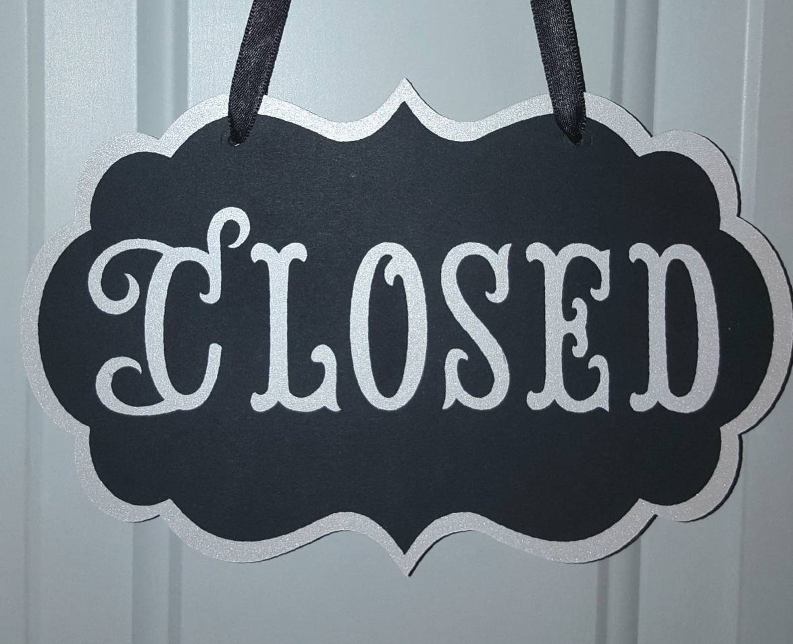 Metallic Open Closed Flip Sign Cardstock Hangs With Black - Etsy