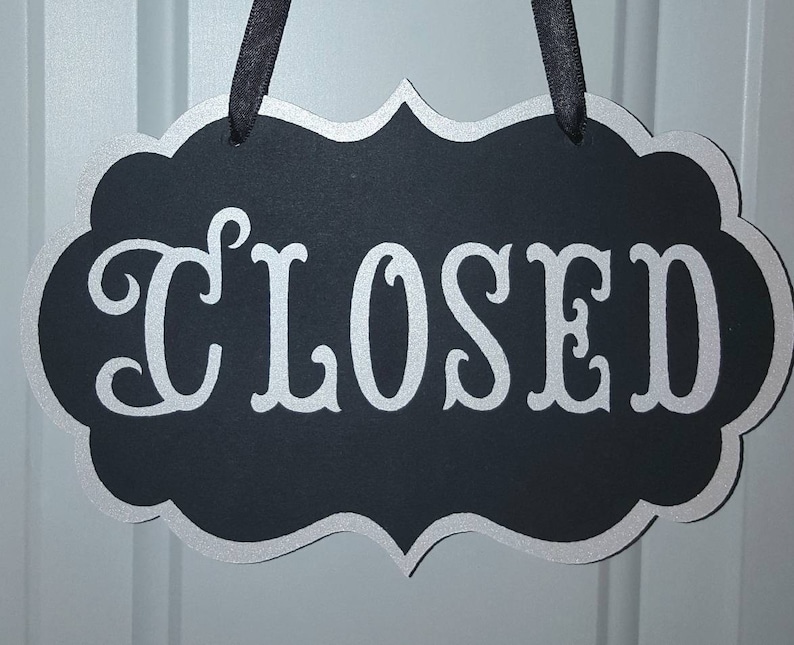 Metallic Open Closed Flip Sign Cardstock Hangs With Black - Etsy
