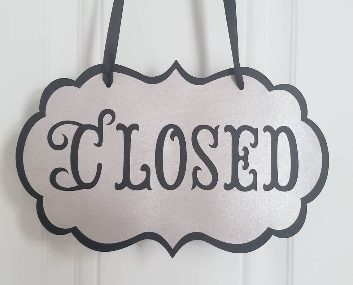 Metallic Open Closed Flip Sign Cardstock Hangs With Black - Etsy