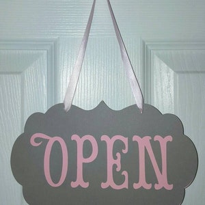 Grey and Pink Open Closed Sign, Card Stock Pink Ribbon, Boutique Door ...