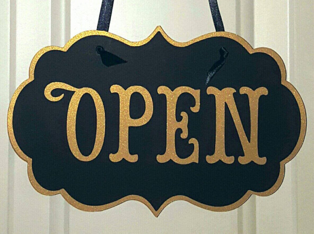 Metallic Open Closed Flip Sign Cardstock, Hangs With Black Ribbon ...