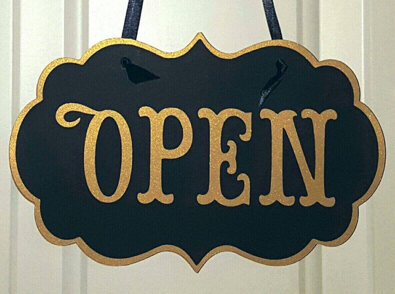 Metallic Open Closed Flip Sign Cardstock Hangs With Black - Etsy