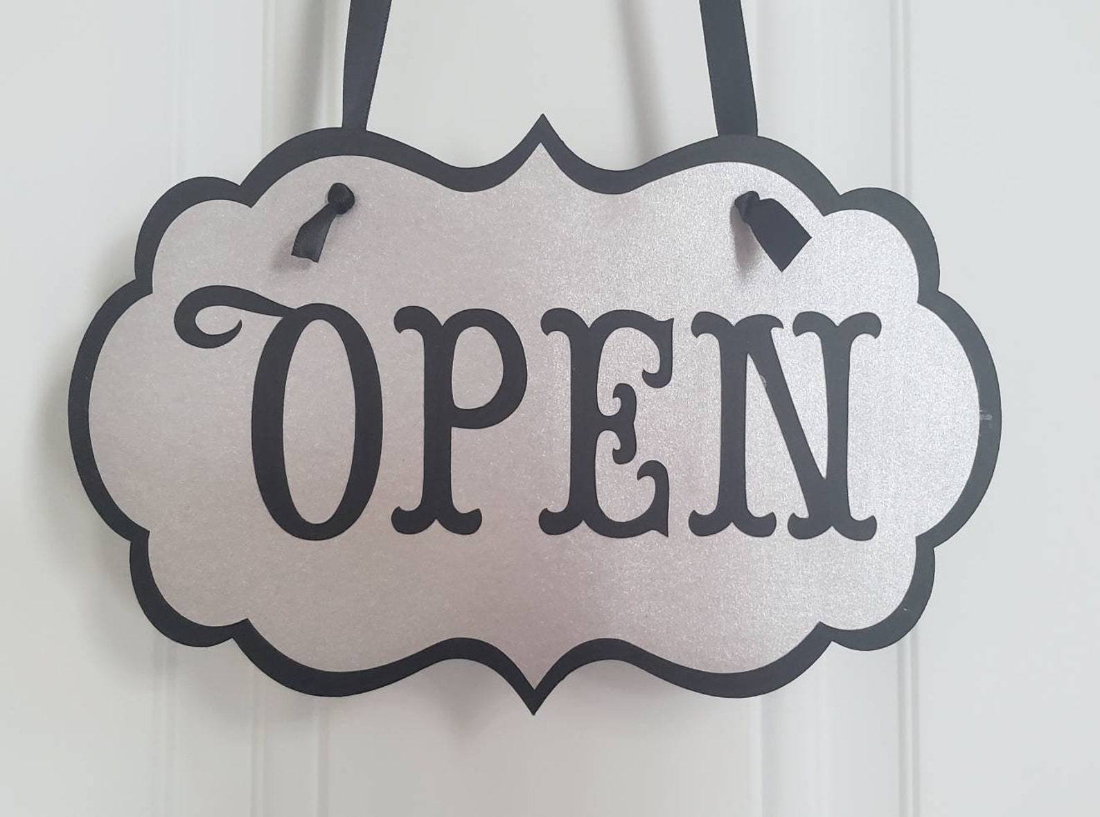Metallic Open Closed Flip Sign Cardstock Hangs With Black - Etsy