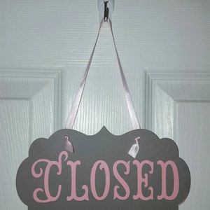 Grey and Pink Open Closed Sign, Card Stock Pink Ribbon, Boutique Door ...