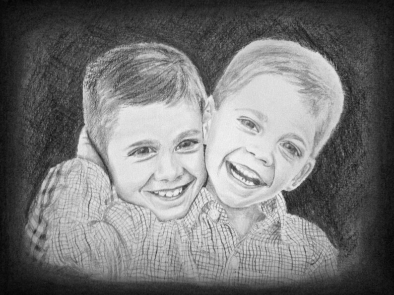 Custom Portrait Drawing Brother and Sister Pencil Portrait | Etsy