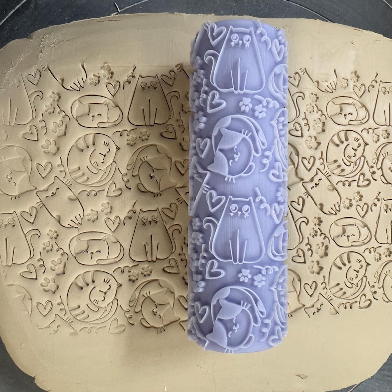 Cats Texture Roller | 100mm Pottery Embossing Roller | Clay, Ceramic ...