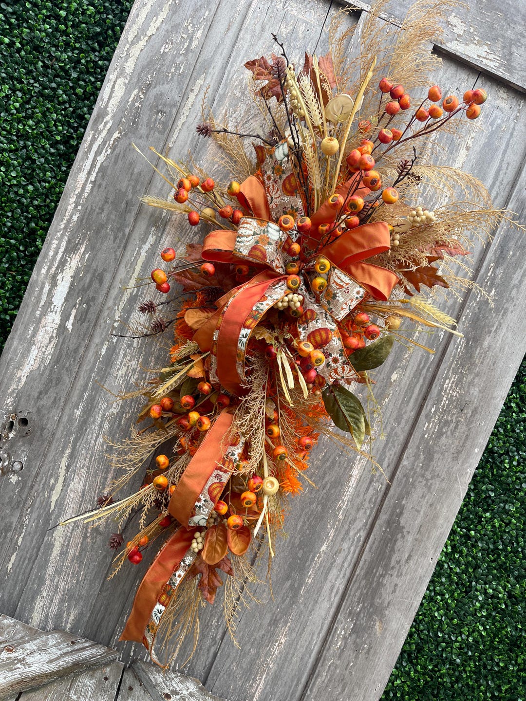 Fall Berry Autumn Swag, Autumn Harvest Teardrop Wreath, Golden Harvest ...