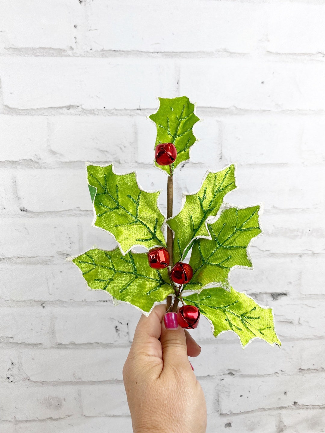 Holly Berry Pick, Christmas Holly Pick, Velvet Holly Christmas Pick ...
