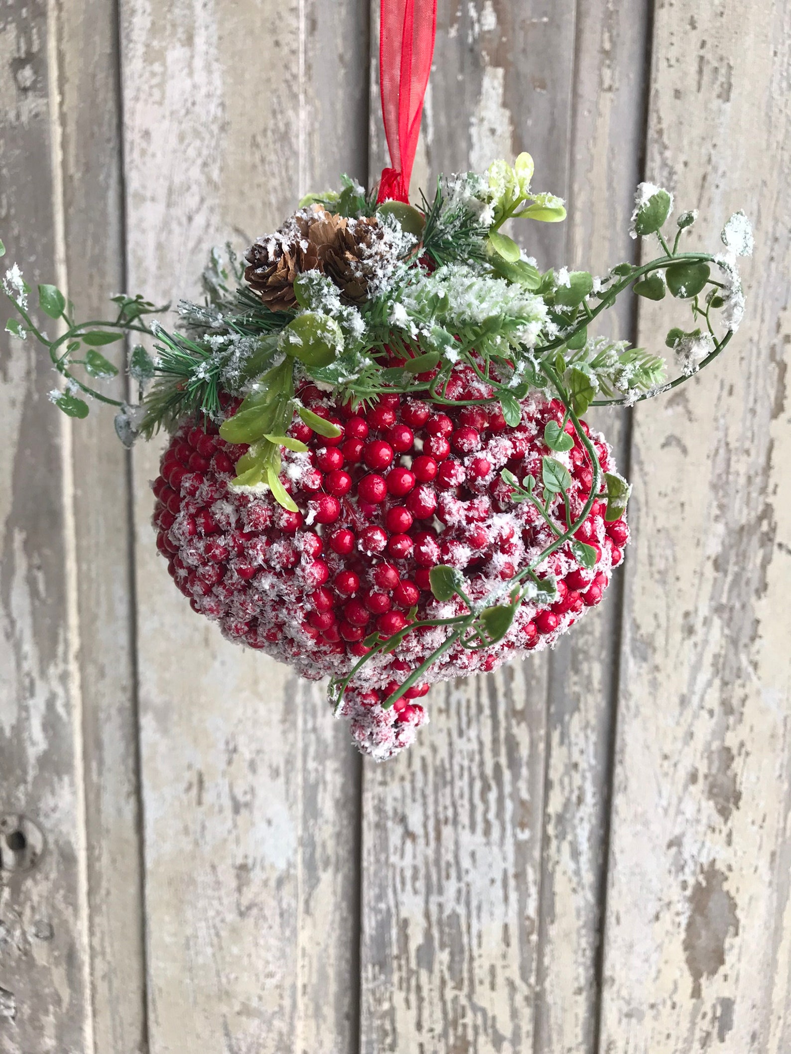 Christmas Berry Ball Ornament, Mistletoe Kissing Ball, Kissing Ball ...