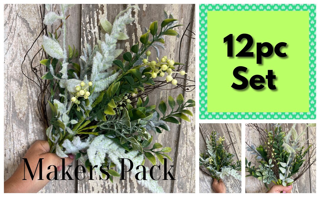 Mixed Greenery Twig Bush Set of 12 Makers Pack for Silk Floral Design ...