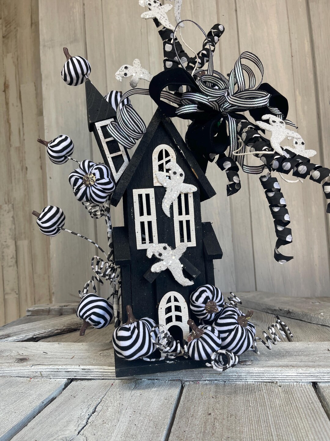 Haunted House Table Topper, Black & White Halloween Centerpiece With ...