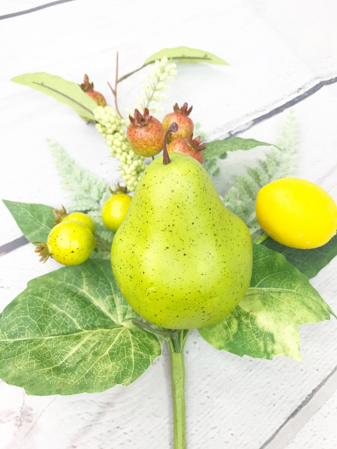 Pear and Lemon Mixed Fruit Pick, Mixed Fruit Pick, Fruit for Wreaths ...