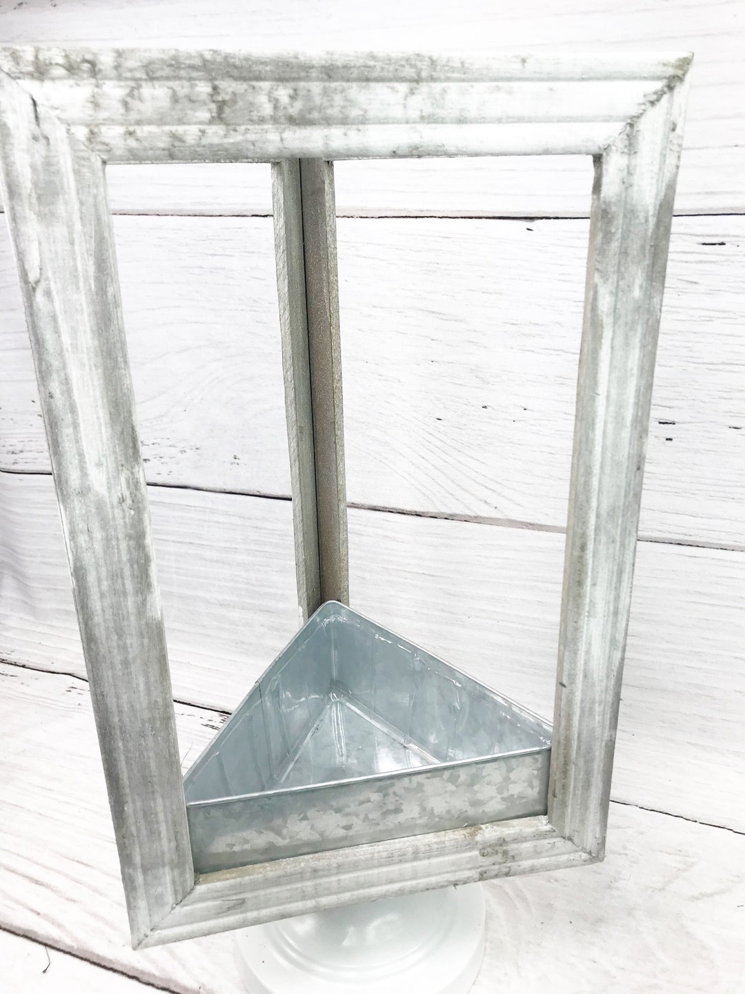 Small Wood & Tin Triangle Container, Container, Planter, Planter ...