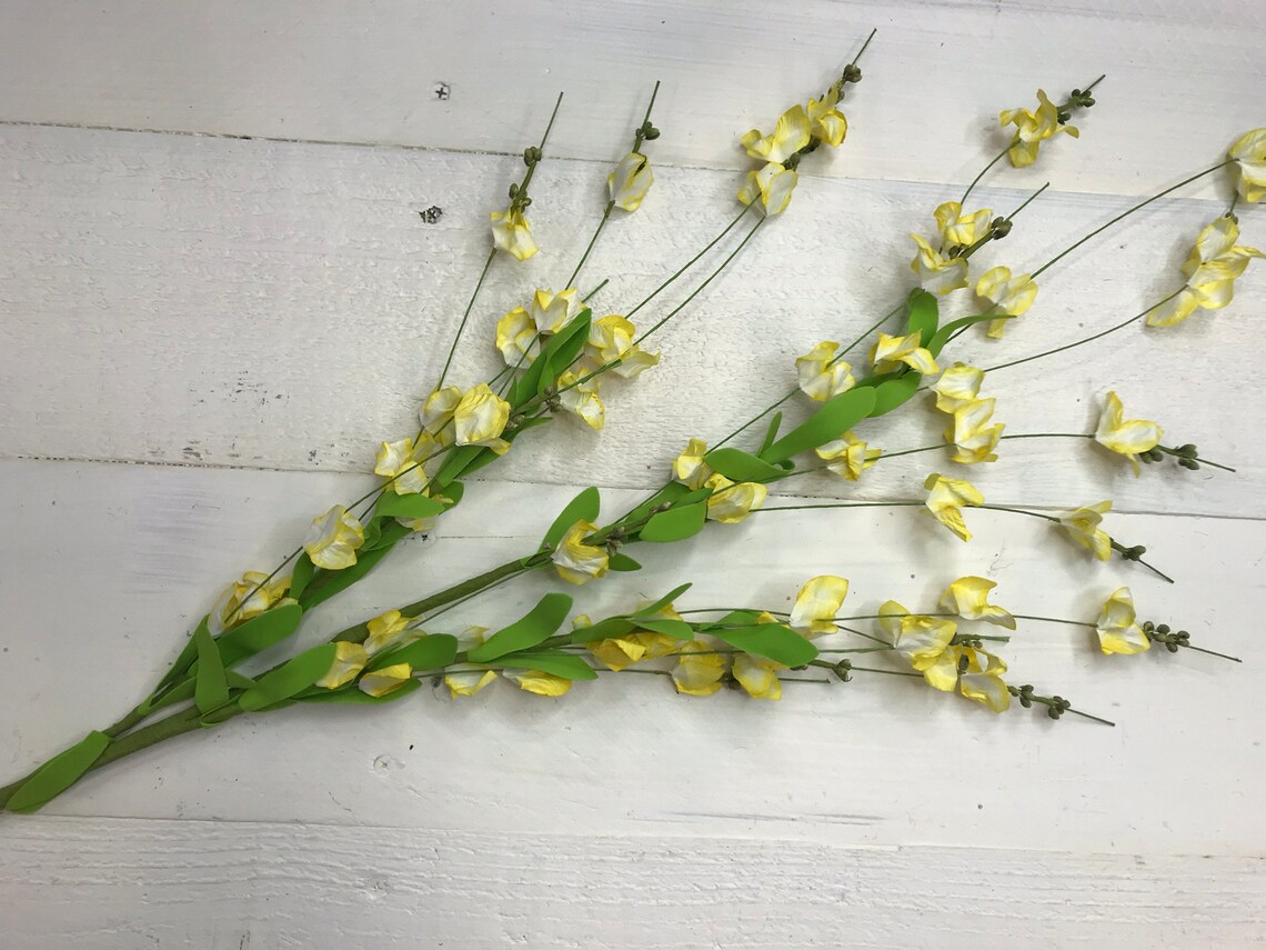 Yellow Sweet Pea Stem, Yellow Stem Flower, Yellow Flowers for Wreaths ...