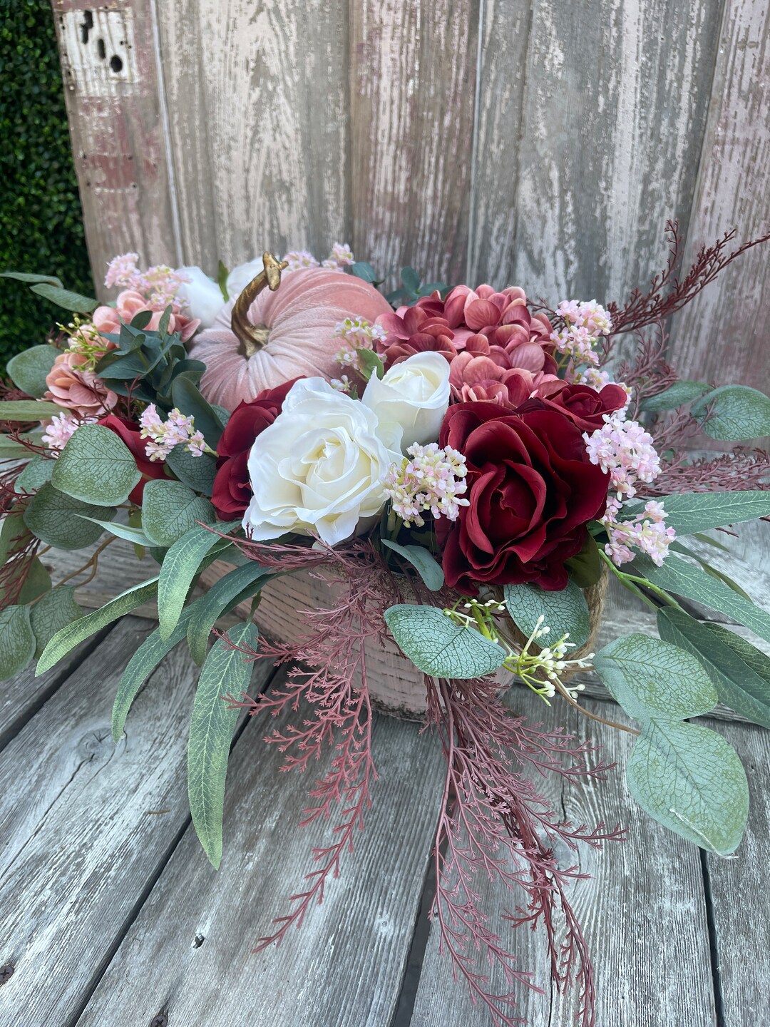 Fall Floral Table Arrangement With Pink and Gold, Pink Pumpkin Floral ...