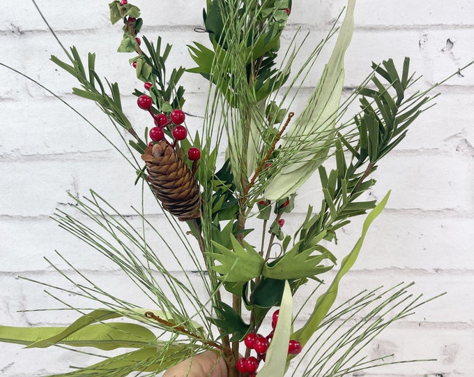Frost Pine Berry Stem, Christmas Greenery Stems, Flocked Christmas Pick ...