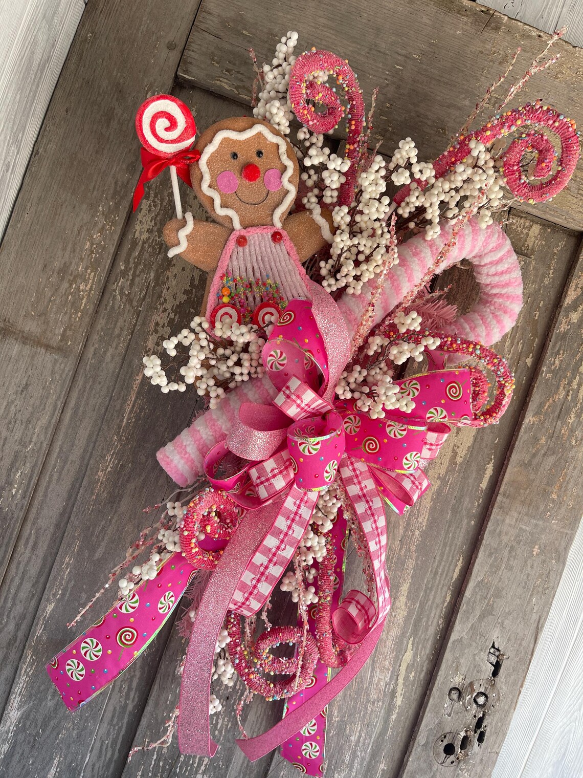 Pink Christmas Gingerbread Candy Swag Front Door Wreath for a Sweet ...