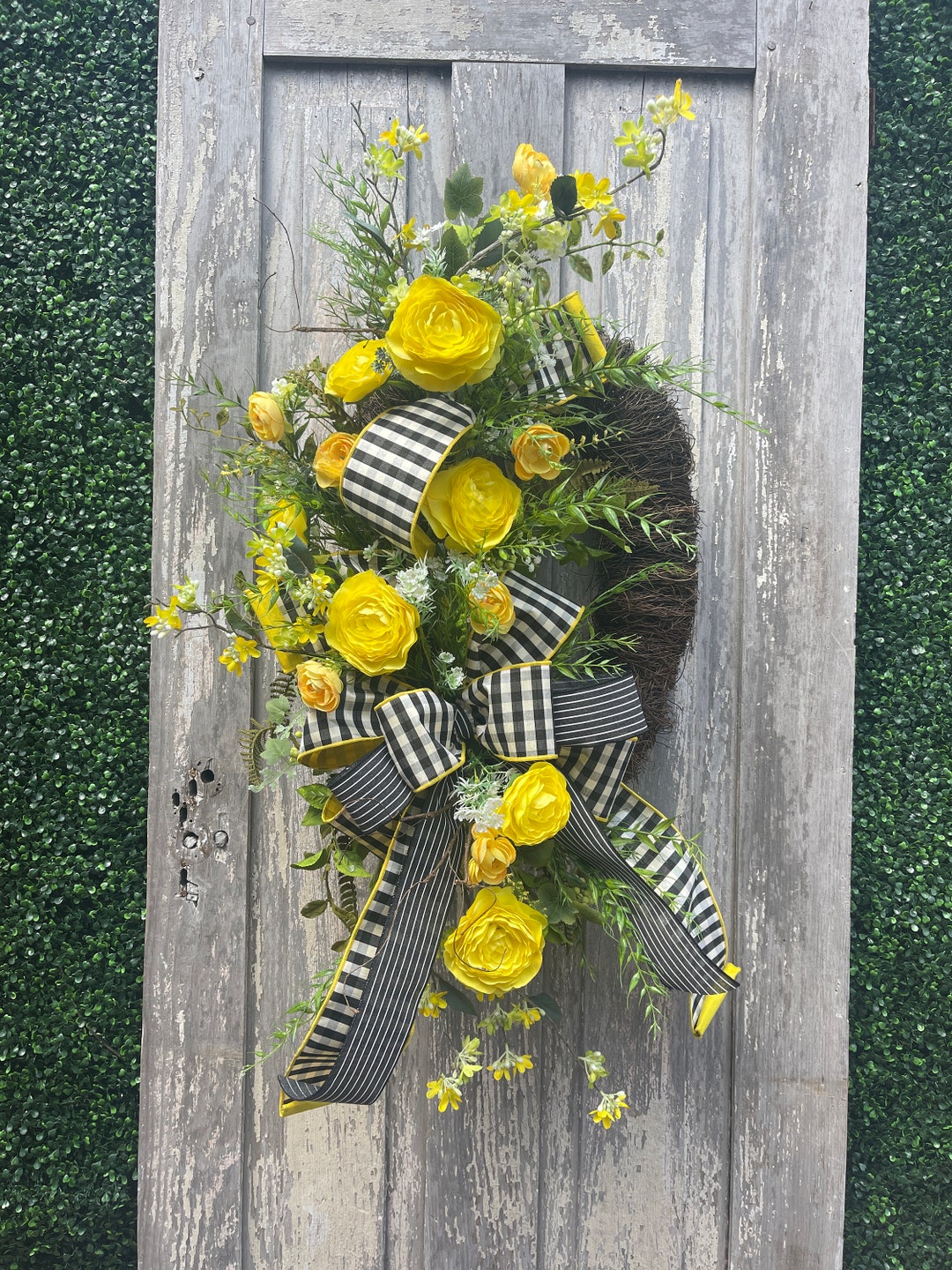 Yellow Garden Wreath for Summertime Front Porch, Large Elegant Floral ...