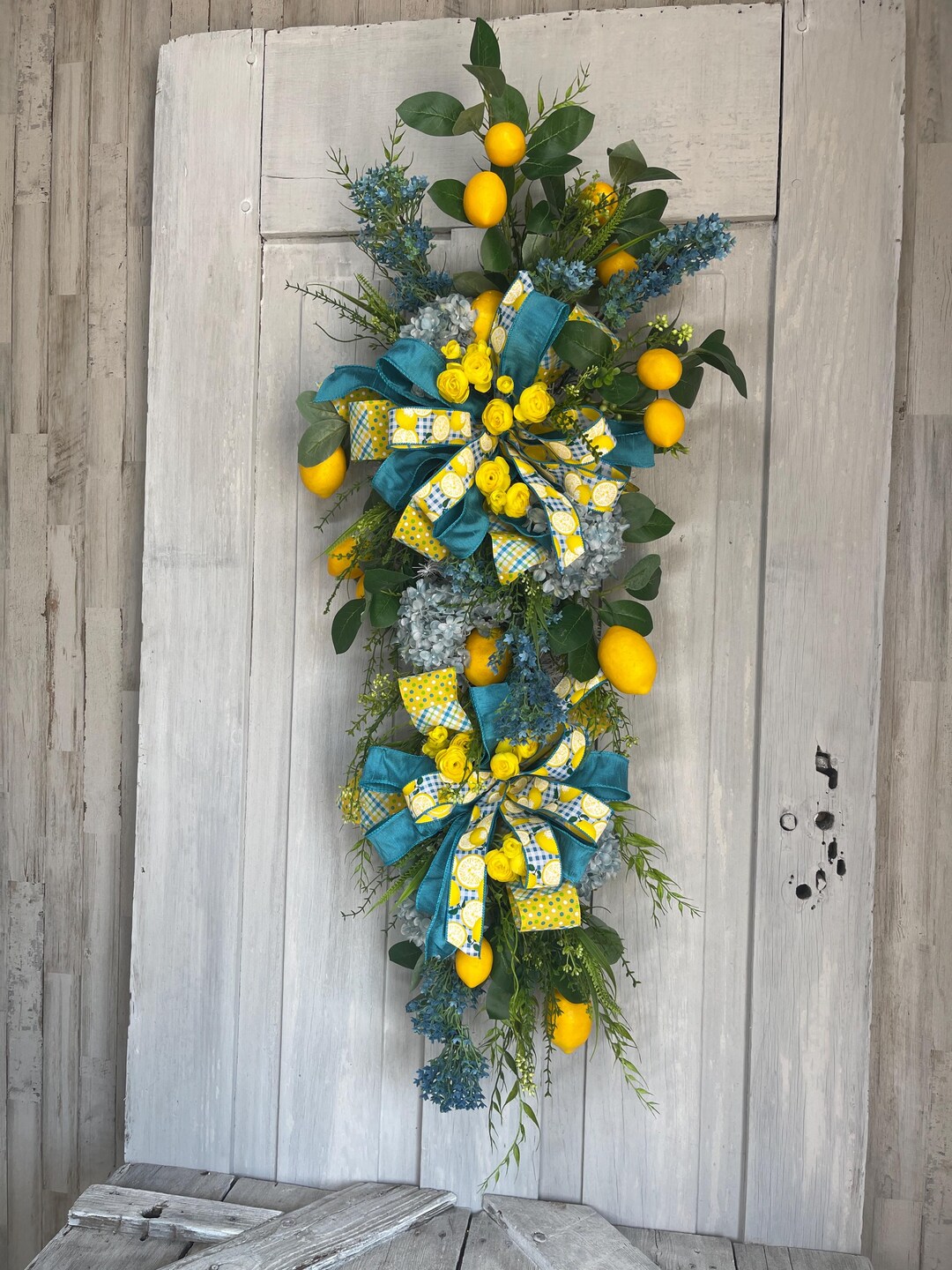 Lemon Sunshine Swag, Blue and Yellow Floral Swag, Lemon Front Door ...