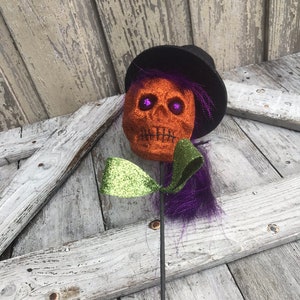 Glitter Skull With Hat Pick, Skull Decor, Halloween Wreath Attachment ...