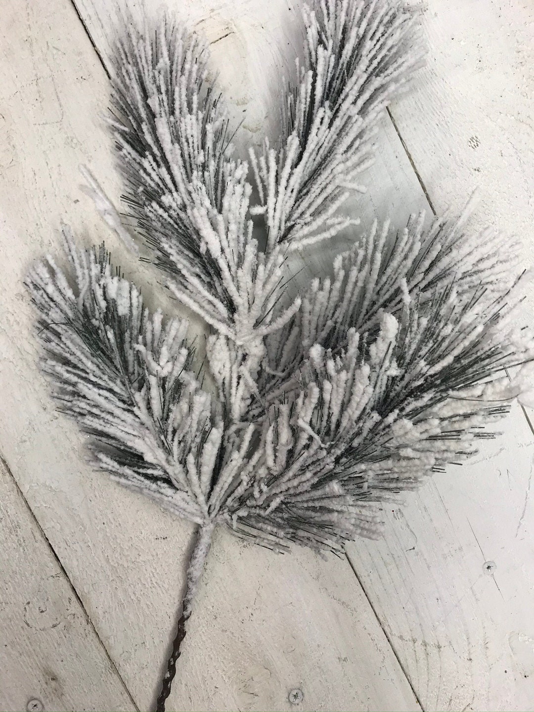 Flocked Fairmont Pine Spray, Christmas Greenery Stems, Flocked ...