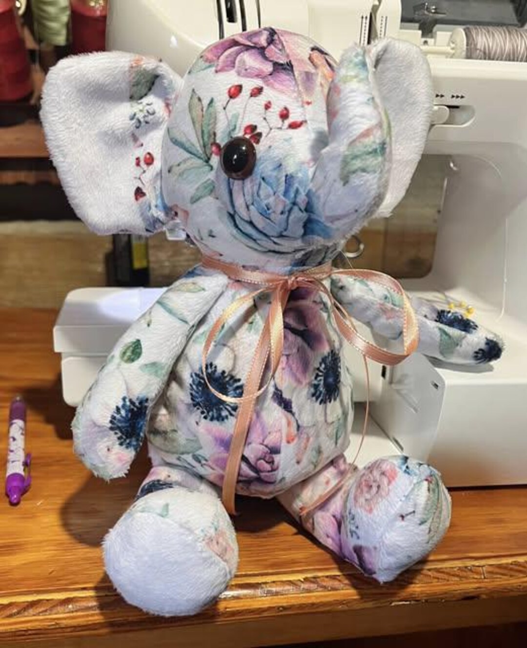 Handmade Plush Elephant, Floral Minky Elephant, Plush Elephant ...