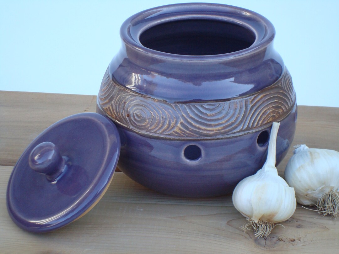 Purple Garlic Keeper, Garlic Jar, Pottery Garlic Keeper, Ceramic Garlic ...