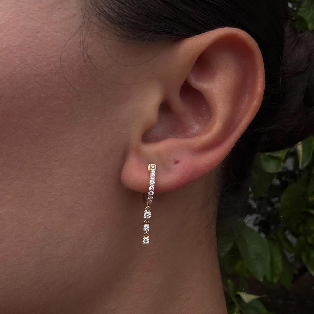 Link Chain Dangle Huggie Hoop Earrings, 14K Solid Gold, Natural ...