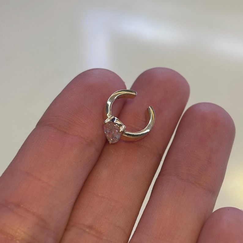 14K Solid Gold Ear Cuff, Pear Cut Large Diamond, Natural or Lab Grown ...
