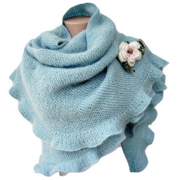 Powder Blue Shawl Custom Knit Ruffled Shawl Custom Colors | Etsy