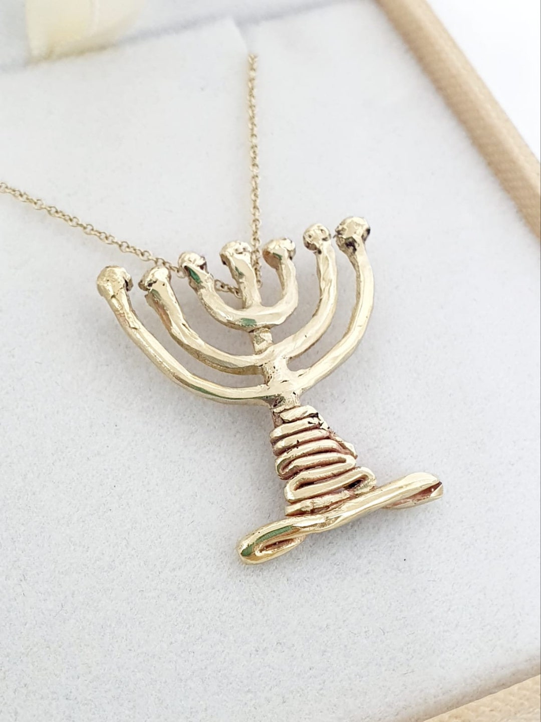Jewish Menorah Gold Pendant ,gold Jewish Pendant ,gold Solid Menorah ...