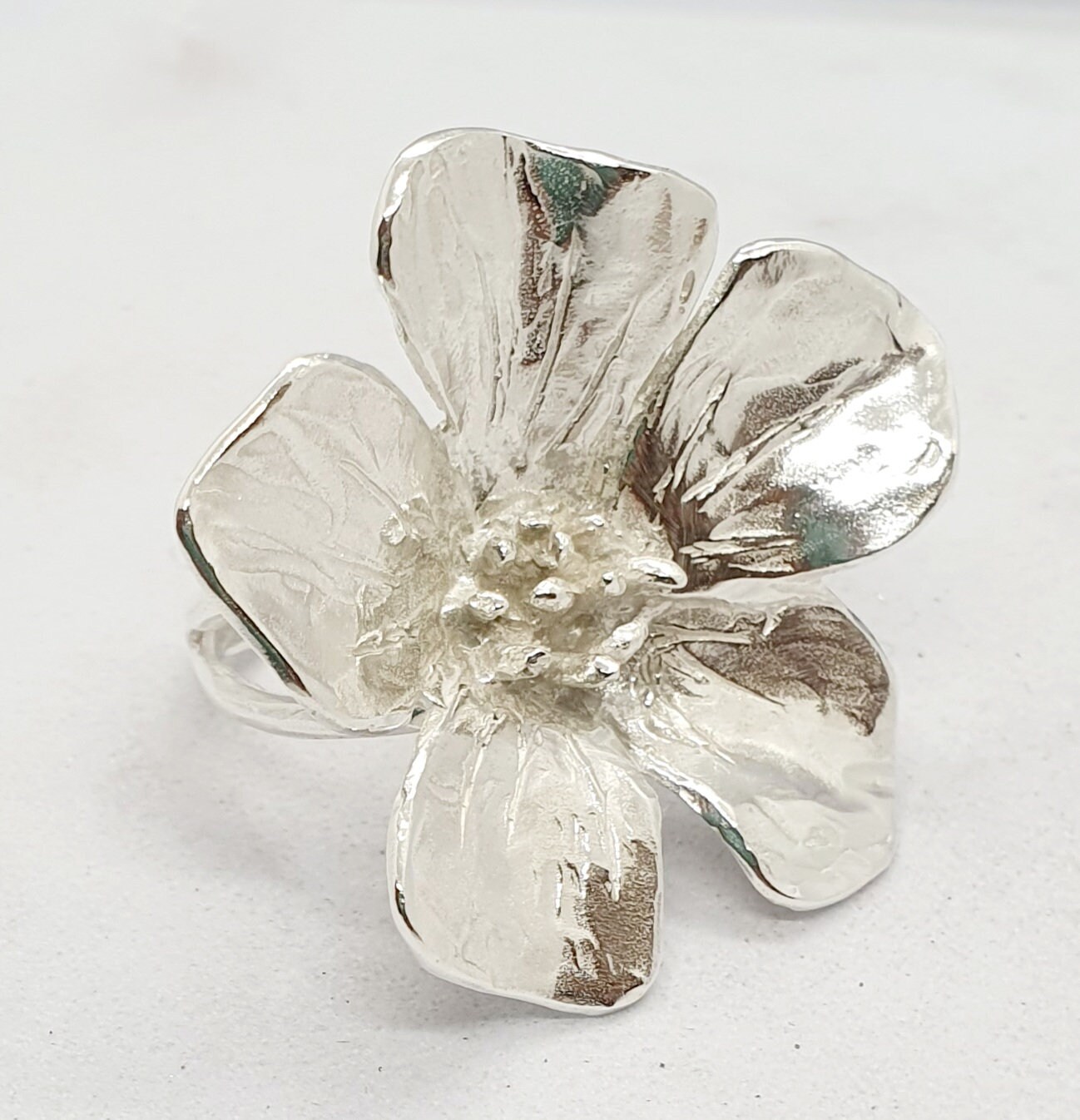 Handmade Sterling Silver Flower Ring: Sculpted Floral Statement Jewelry ...