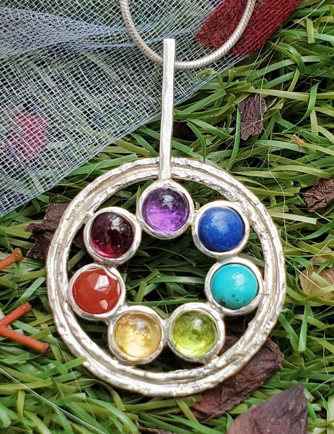 Silver Seven Chakras Gemstones Pendant: Spiritual Meditation Necklace ...