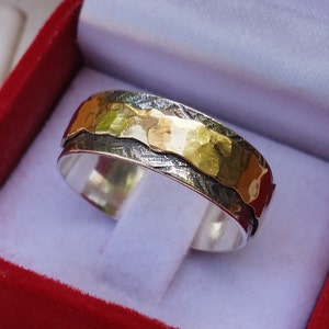 Spinner Fidget Ring ,solid Silver and 14K Gold Ring ,men and Women ...