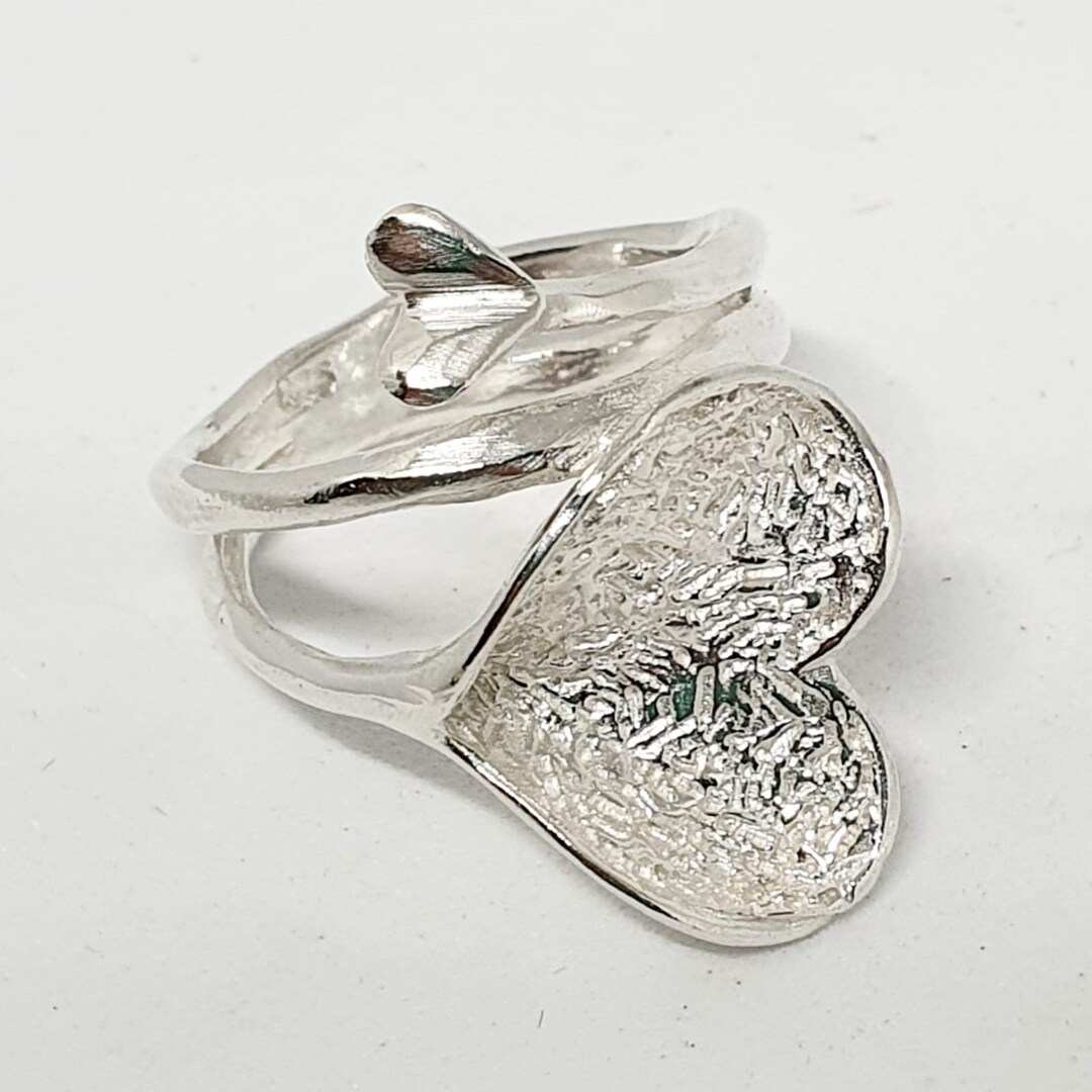 Handmade Sterling Silver Two Hearts Ring: Modern Texture Ring - Etsy