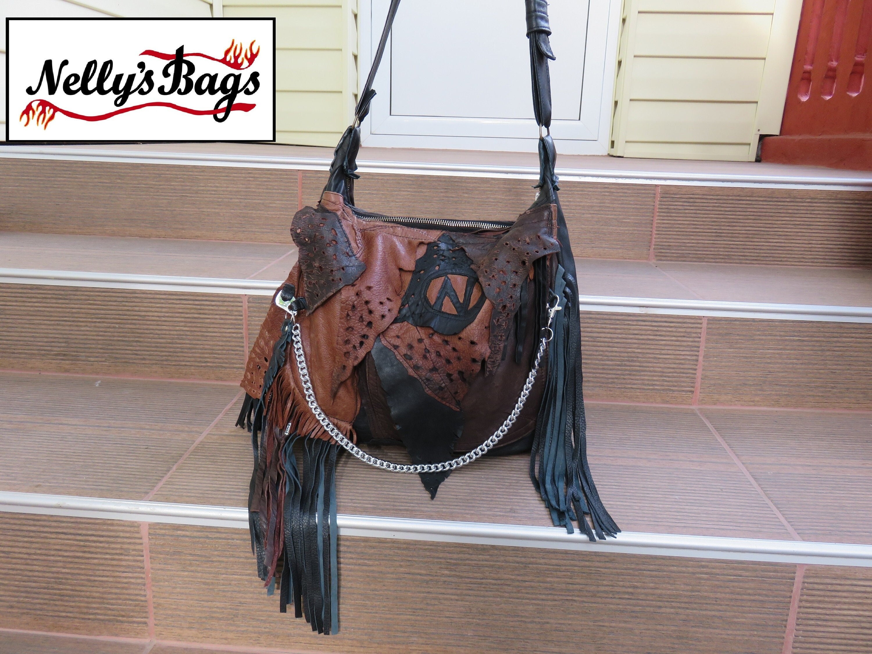 Rock Bag, Punk, Designer Handbag,chain, Shabby Leather, Brown and Black ...