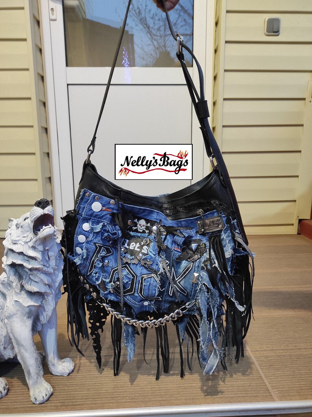 Nelly'sbags, Let's Rock, Shabby, Denim, Black Leather, Blue Denim ...