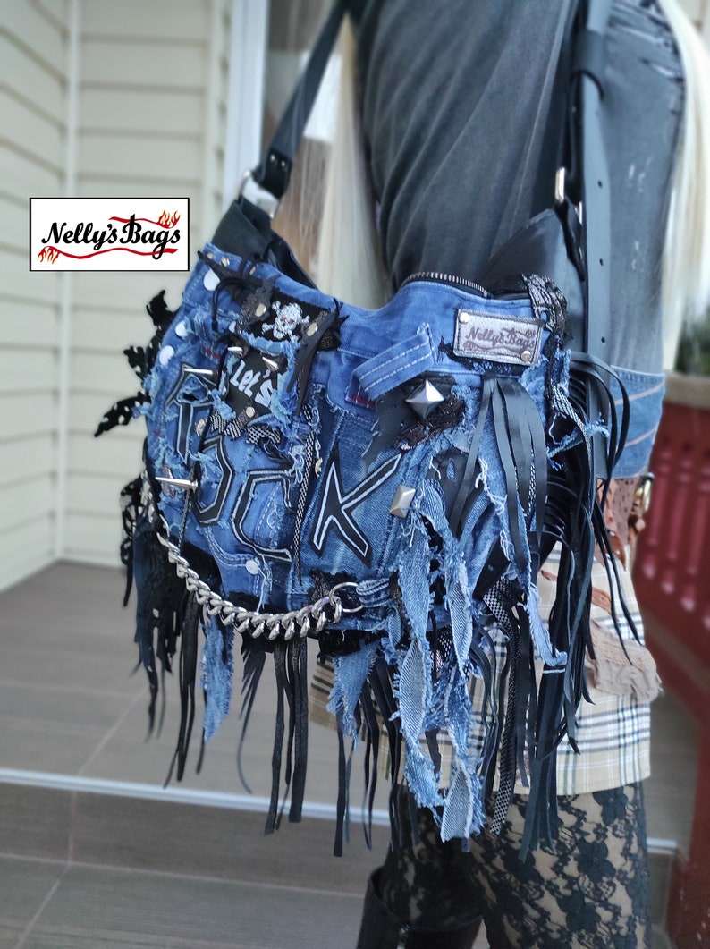 Nelly'sbags, Let's Rock, Shabby, Denim, Black Leather, Blue Denim ...
