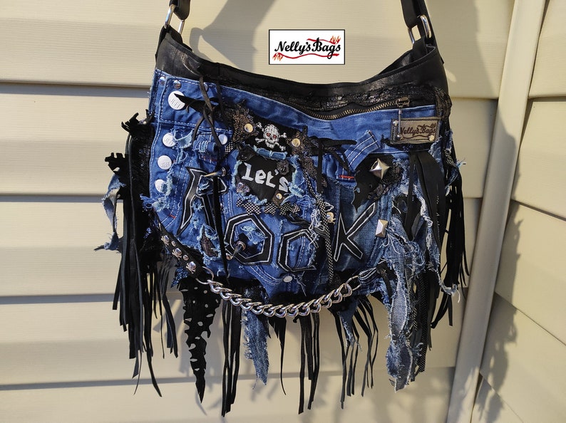 Nelly'sbags, Let's Rock, Shabby, Denim, Black Leather, Blue Denim ...