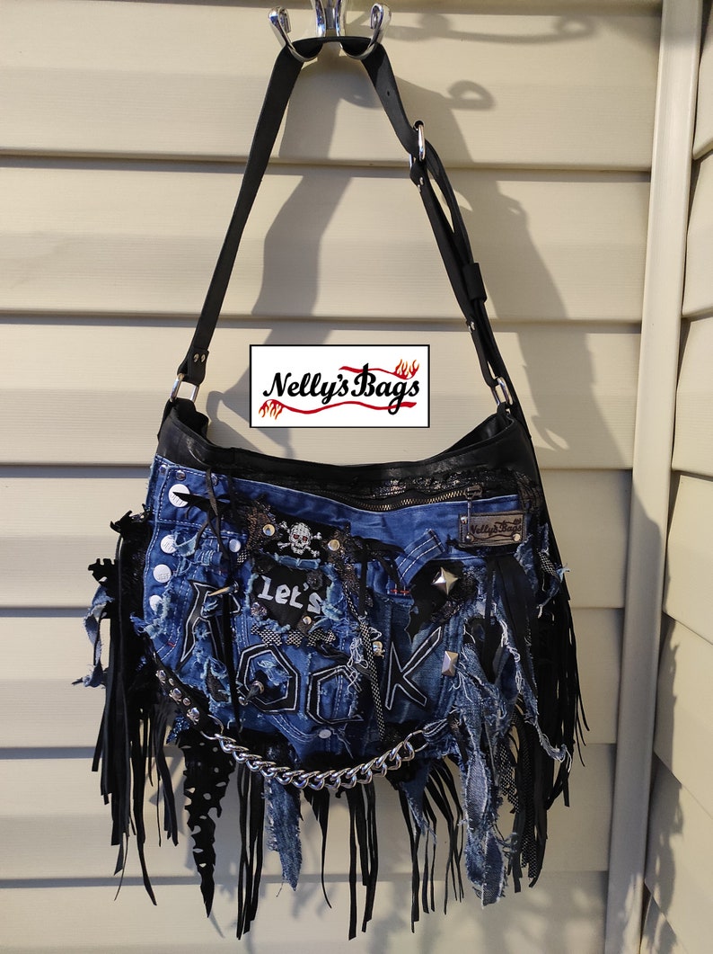 Nelly'sbags, Let's Rock, Shabby, Denim, Black Leather, Blue Denim ...