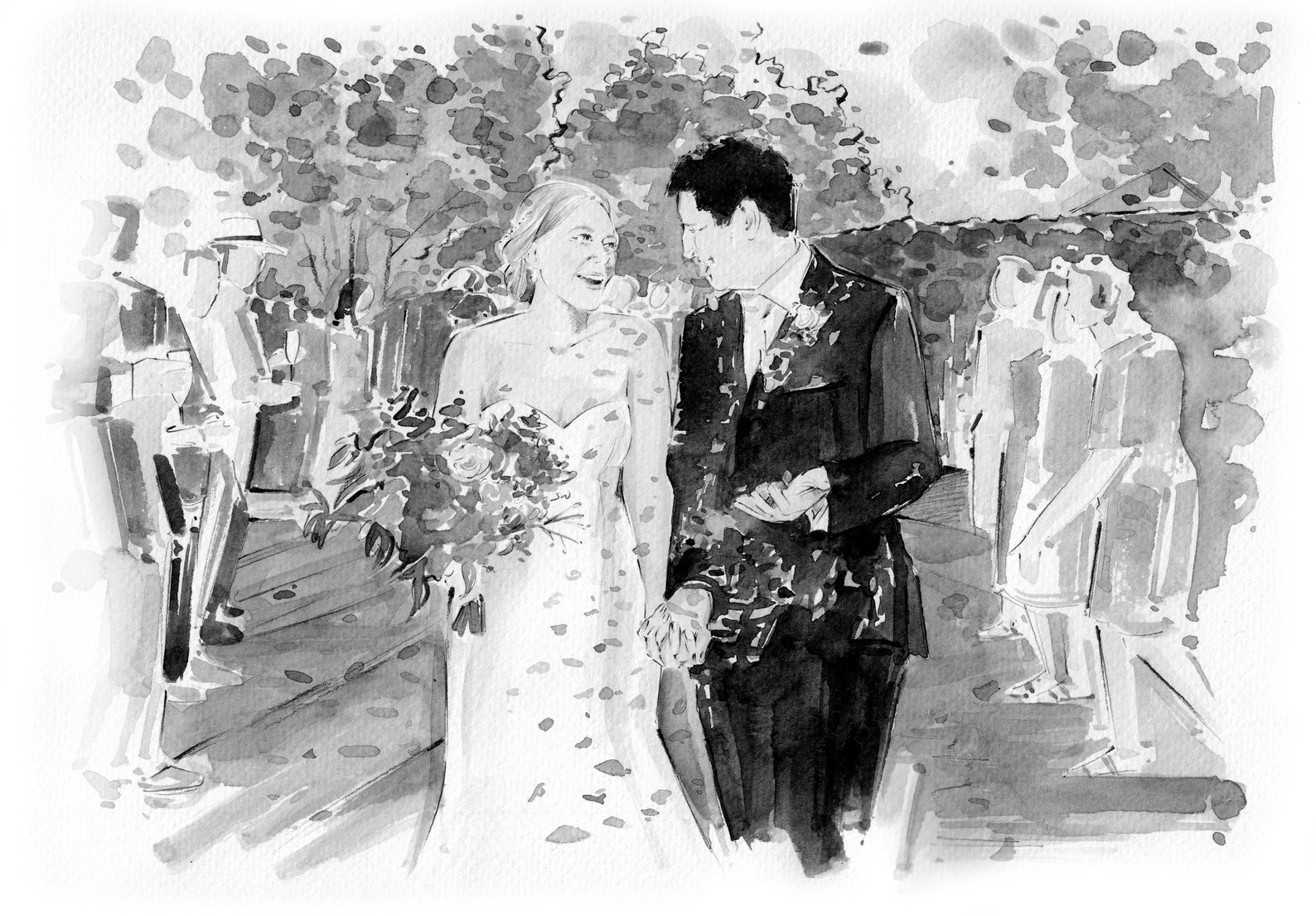Custom Black & White Wedding / Special Day Painting Watercolor ...