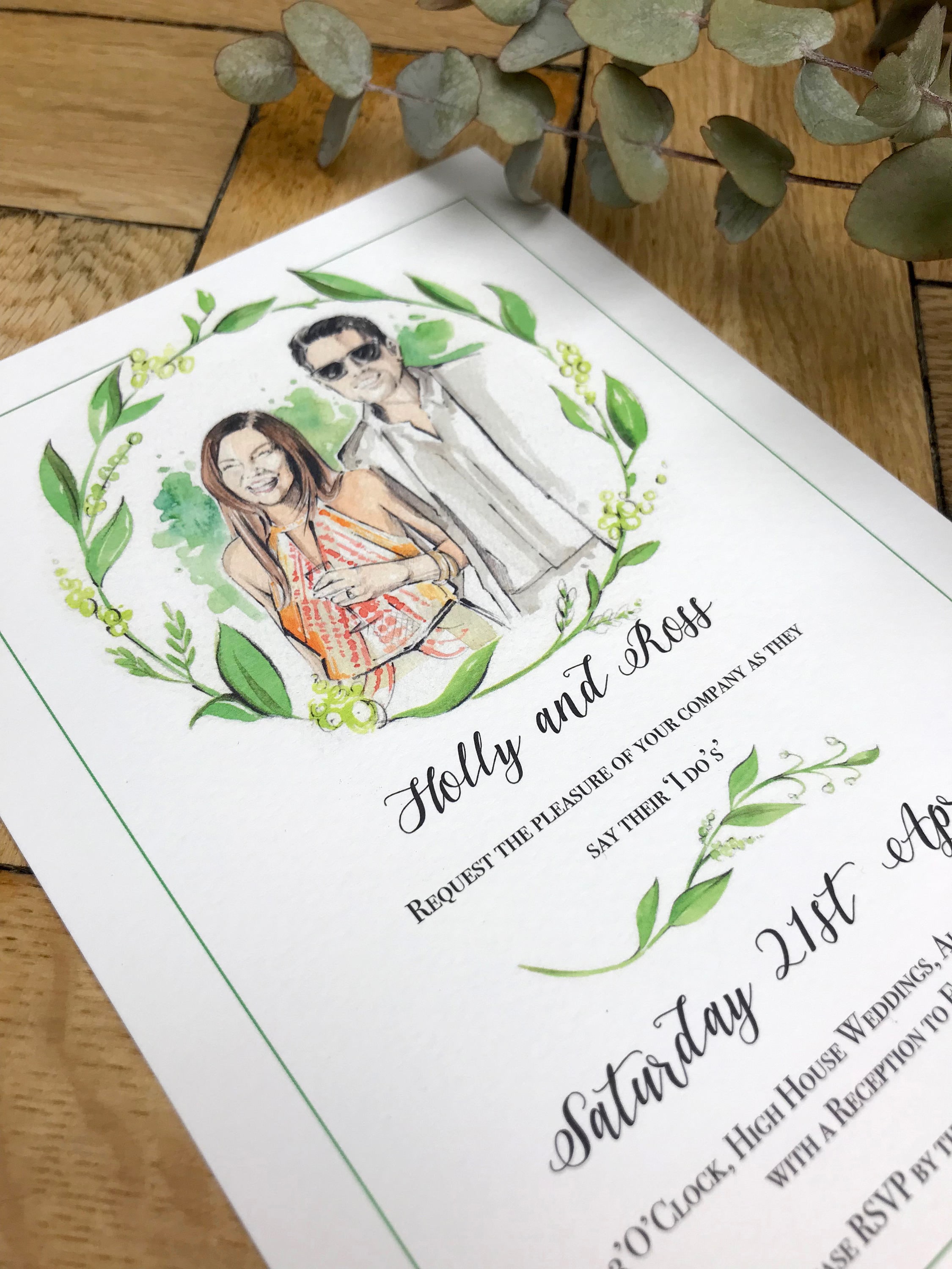 Watercolor Portrait Wedding Invitation: Hand-painted Illustrated Invite ...