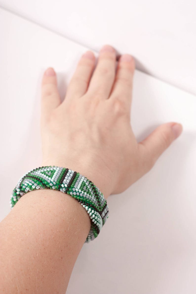 Green Geometric Bracelet Seed Bead Crochet Jewelry Beaded Crochet ...