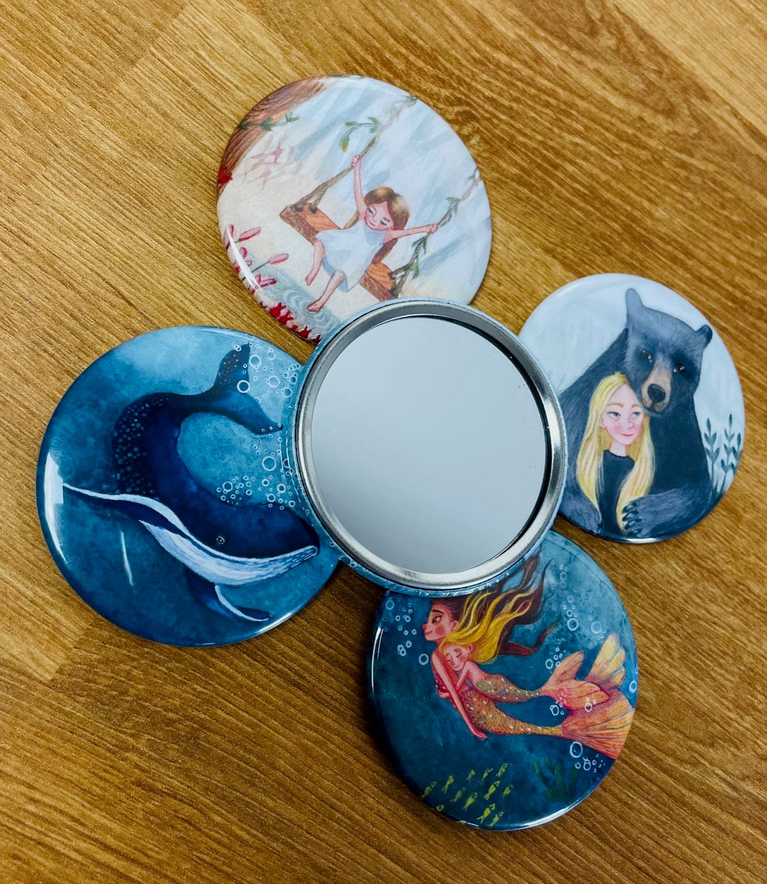 Pack of Handbag Mirrors Nature Illustrations Pocket Mirrors for Girls ...